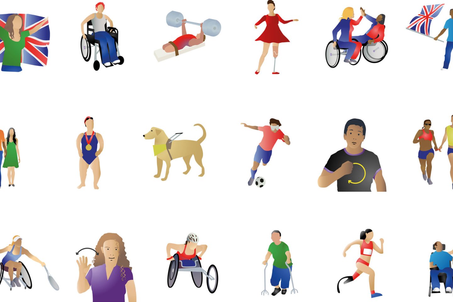 Sukurti jaustukai, simbolizuojantys įvairias negalias